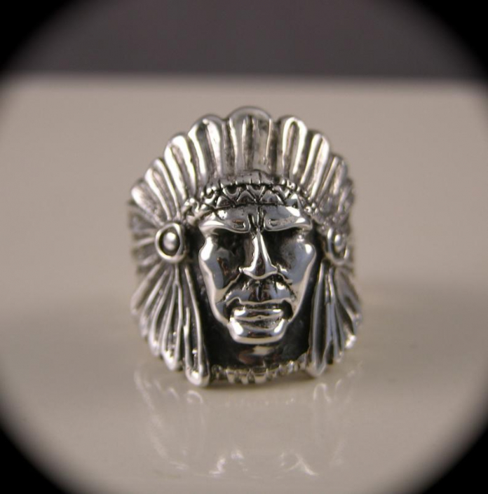 Sterling Silver American Indian Native Chief Head Ring with Turquoise ...